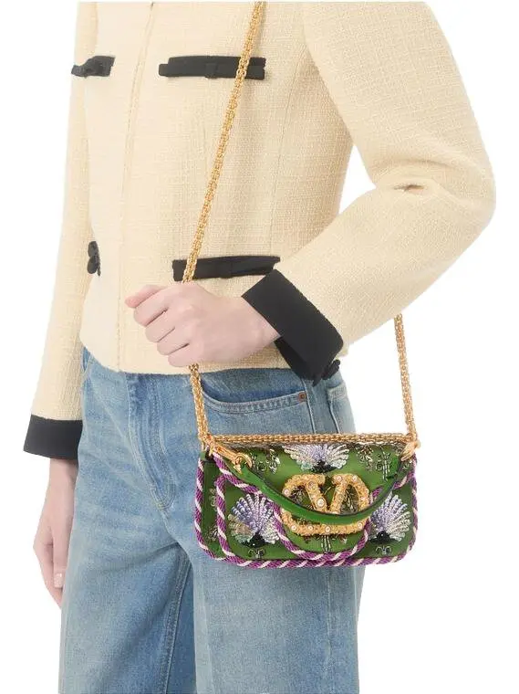 Valentino Garavani Locò Small Embroidered Shoulder Bag With Jewel Logo - Multicolor
