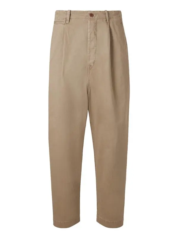 Kapital Straight-leg Pleated Cotton-twill Chinos - Neutrals