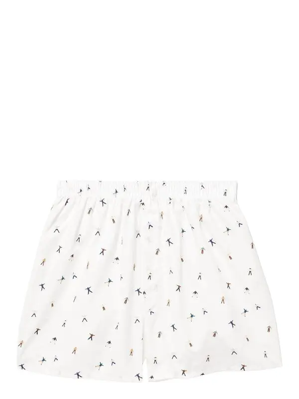 Sunspel Printed Cotton Boxer Shorts - White