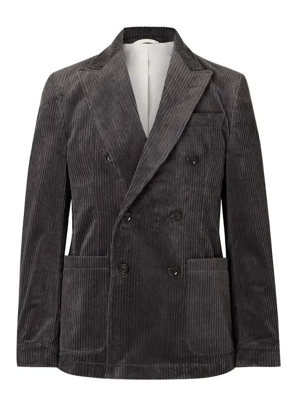 Oliver Peoples Double-breasted Cotton-blend Corduroy Suit Jacket - Gray