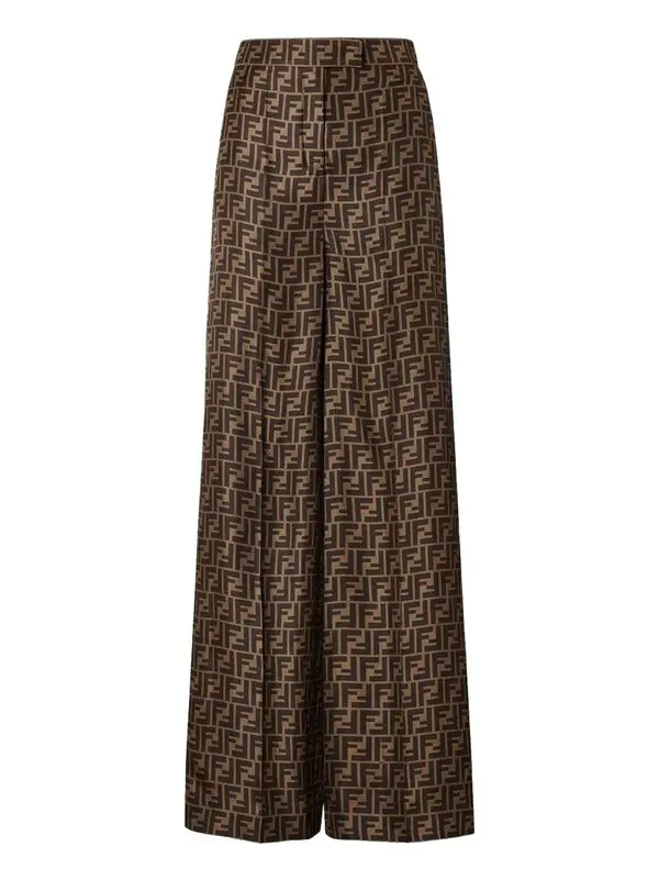 Fendi Ff Silk Wide-leg Trousers - Brown