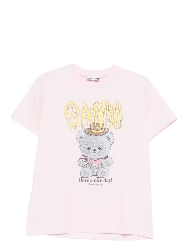 GANNI Cowboy Bear Organic Cotton T-shirt - Pink