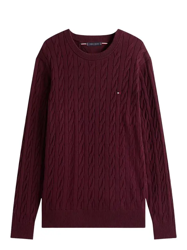 Tommy Hilfiger Cable Knit Crew Neck Pullover Sweater - Red