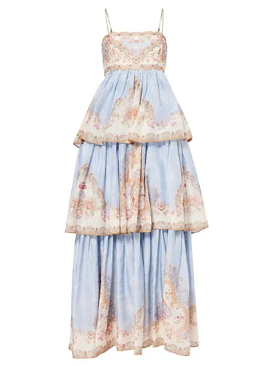 Zimmermann Daylight Tiered Cotton-blend Maxi Dress - Wallpaper Floral Denim