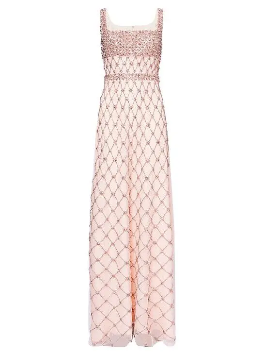 Huishan Zhang Bea Embellished Tulle Maxi Dress - Pale Pink