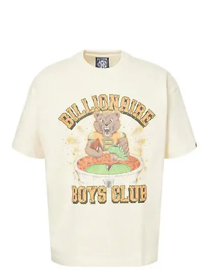 BILLIONAIRE BOYS CLUB Rhinestone Mascot Crewneck Cotton-jersey T-shirt Xxl - Washed Ecru