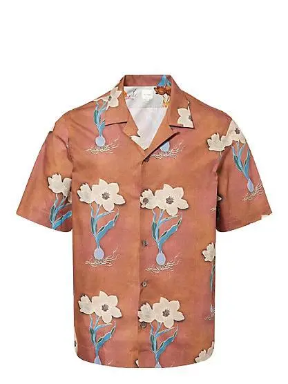 Paul Smith Floral-print Short-sleeve Cotton Shirt - Rust