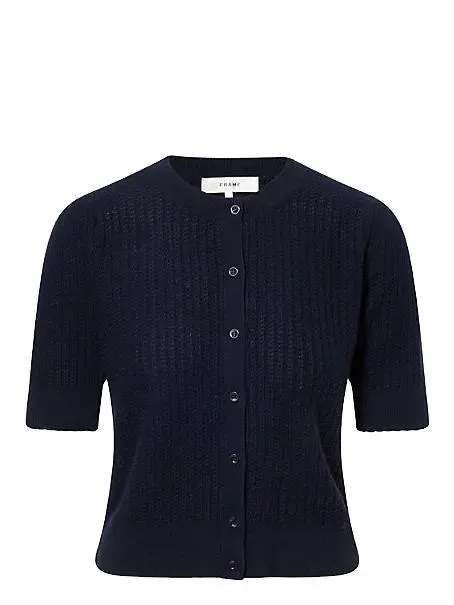 FRAME Chain Pointelle Cashmere Cardigan - Navy