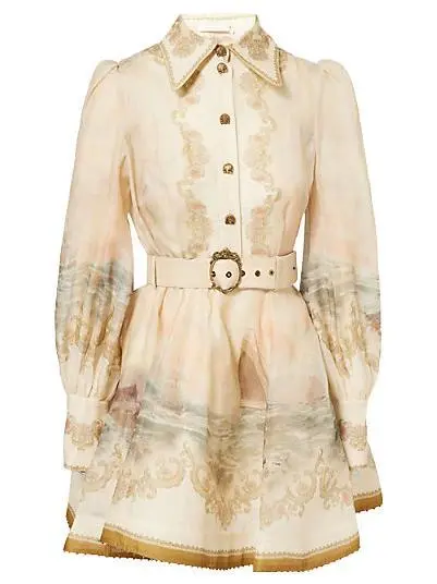 Zimmermann Puffed-sleeves Linen And Silk Mini Dress - Sunset