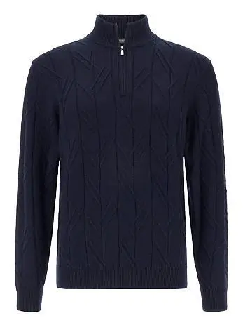 Boggi Milano Cable Half-zip Merino-wool Jumper - Navy Blue