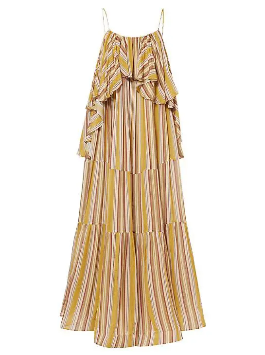 Zimmermann Woven Midi Dress - Mustard Stripe