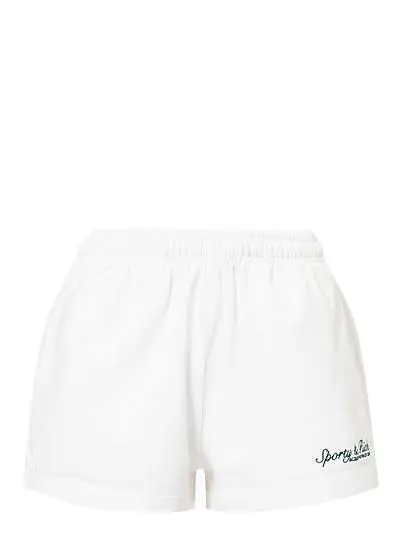 SPORTY & RICH Embroidered Cotton-jersey Shorts - White