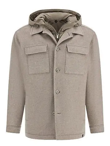 Boggi Milano Link Hooded Wool Shacket - Taupe