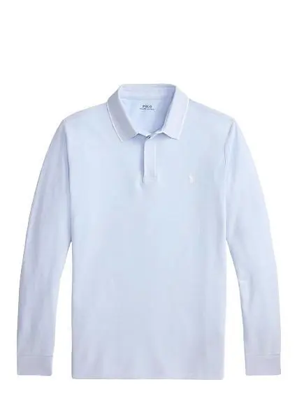 Polo Ralph Lauren Contrast-trim Long-sleeved Stretch-cotton Polo Shirt - Blue Mu