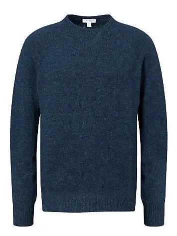 Sunspel Crew-neck Knitted Lambswool Jumper - Dark Petrol Twist