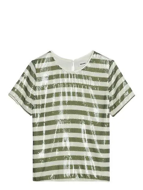 Zadig&Voltaire Tchao Striped Sequin-embellished Top - Moss