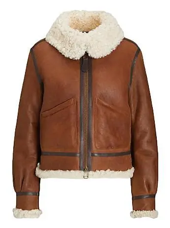 Polo Ralph Lauren Leather Aviator Jacket With Sheepskin Lining - Brown/cream