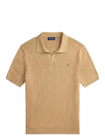 Polo Ralph Lauren Open-collar Ribbed-knit Cotton Polo Shirt - Brown