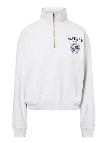 SPORTY & RICH Beverly Hills Crest-logo Quarter-zip Sweatshirt - Heather Gray