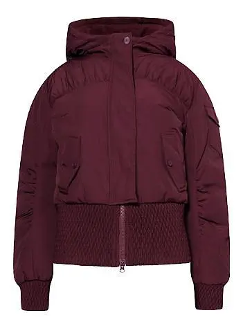 PEACHY DEN Hooded Woven Bomber Jacket - Burgundy