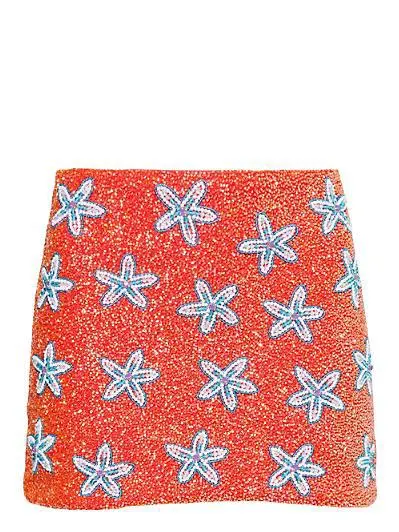 OCEANUS Marina Beaded Mini Skirt - Red Multi