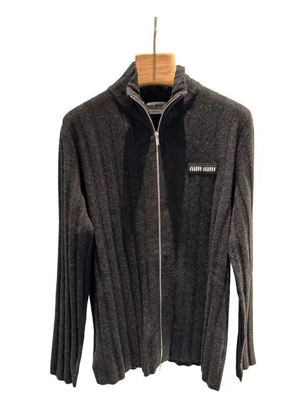 Miu Miu Ribbed Knit Zip Up - Gray