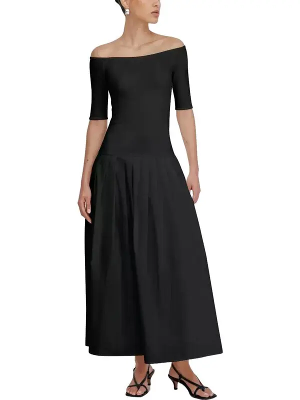 MARCELLA Mila Off-shoulder Pleated Midi Dress - Black