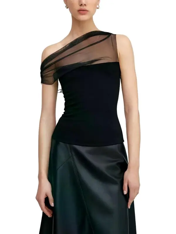 MARCELLA Cabrini Gathered Mesh Top - Black