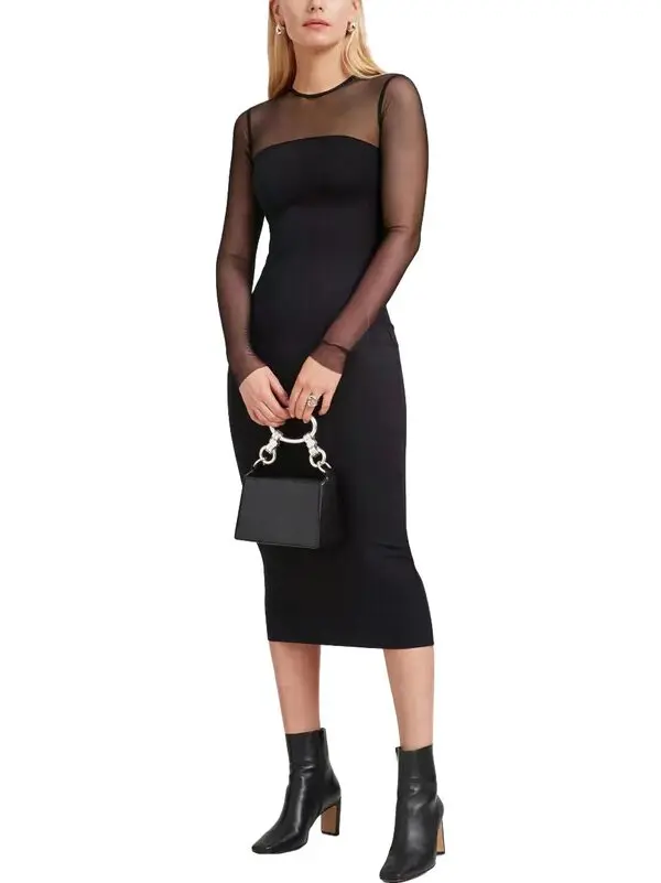 MARCELLA Maite Long-sleeved Midi Dress - Black