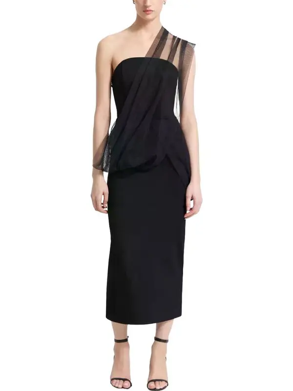 MARCELLA Dianne Strapless Mesh-scarf Midi Dress - Black