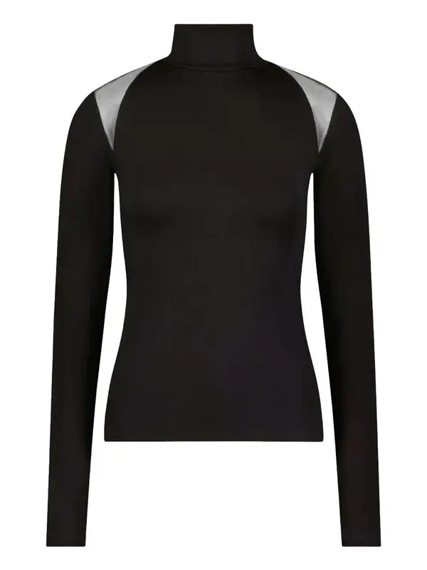 MARCELLA Maria Mesh-panel Turtleneck Top - Black