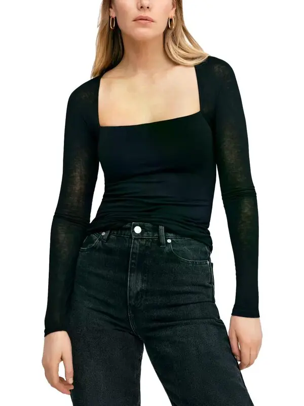 MARCELLA Lonnie Square-neck Sheer-sleeve Top - Black