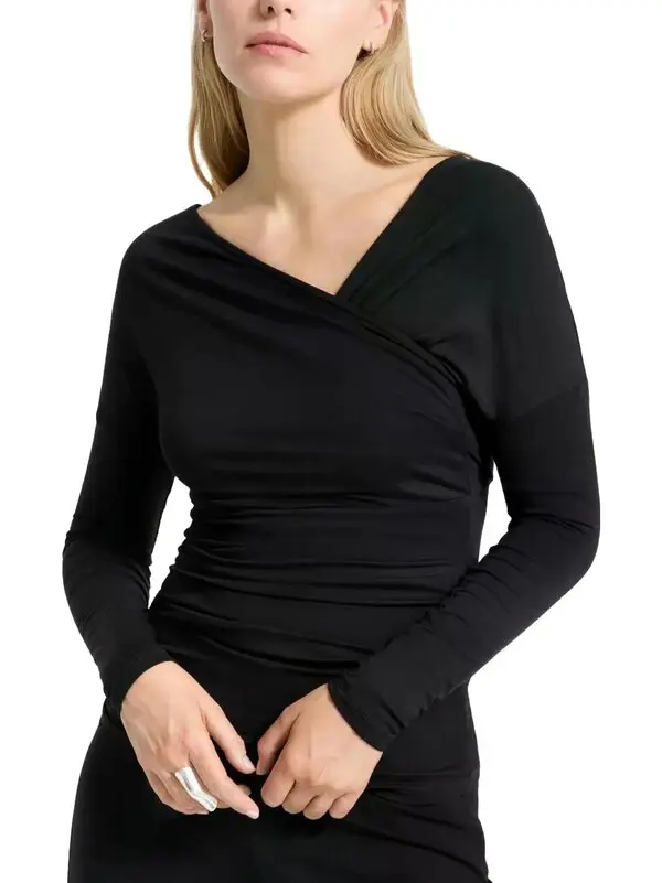 MARCELLA Ruched Wrap Top - Black