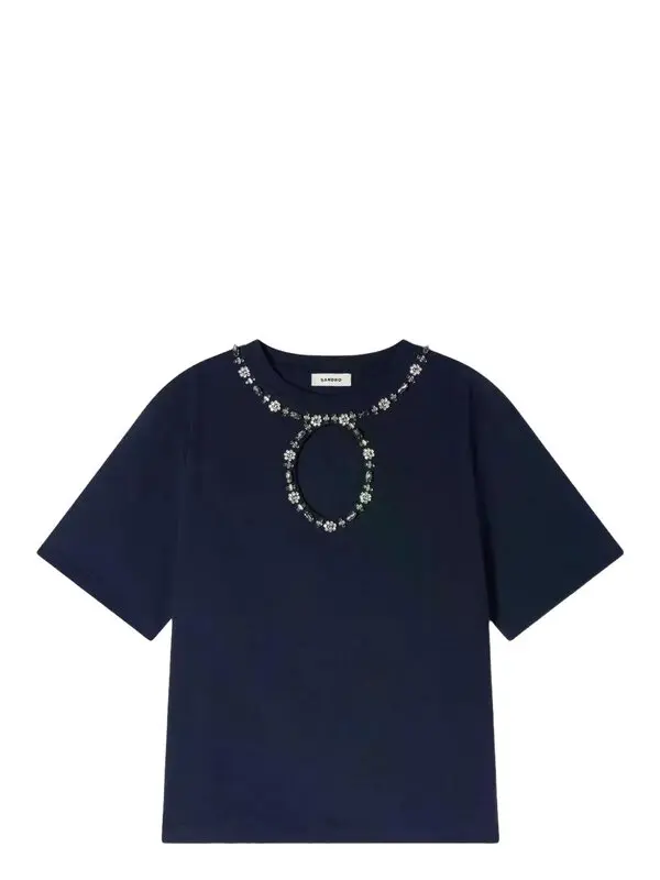 Sandro Rhinestone Openwork T-shirt - Blue