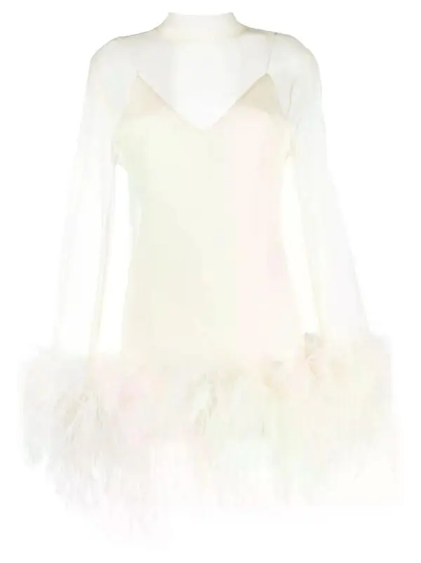 TALLER MARMO Gina Spirito Feather-trim Mini Dress - Neutrals