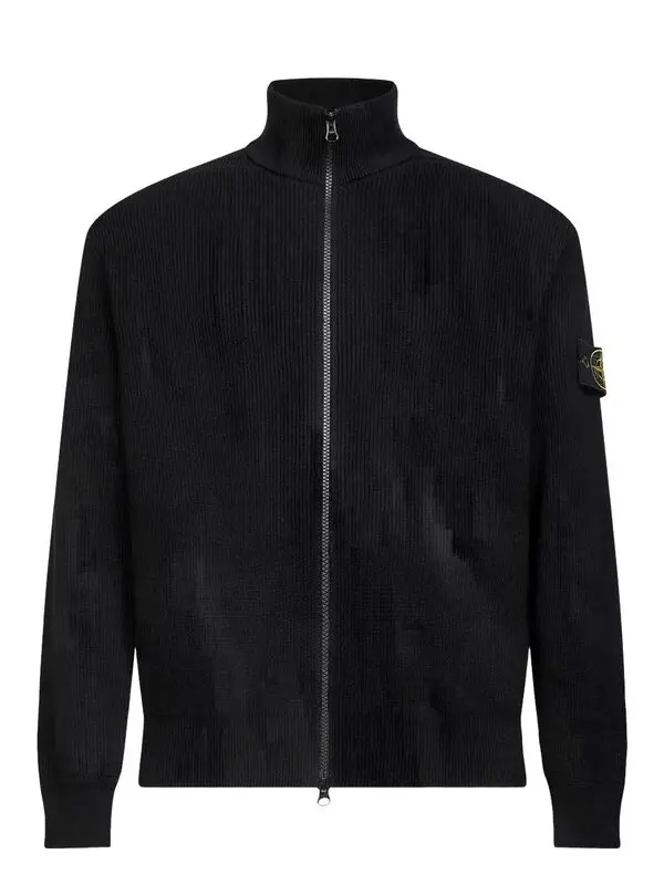 Stone Island Ribbed Zipped Cardigan - Black