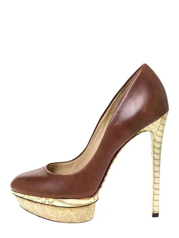 Brian Atwood Pumps With Raffia And Python Effect Leather - Brown