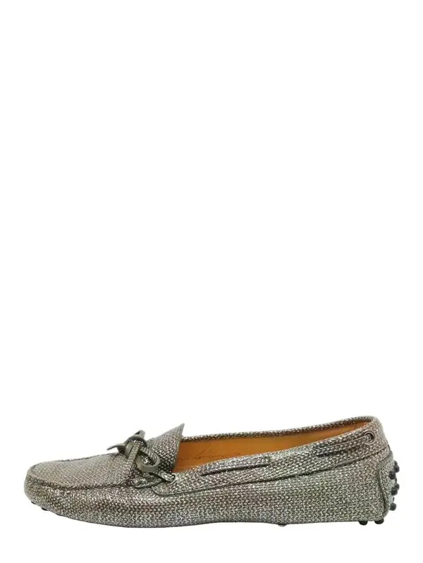 TOD'S Gommino Metallic-effect Bow Loafers - Grey