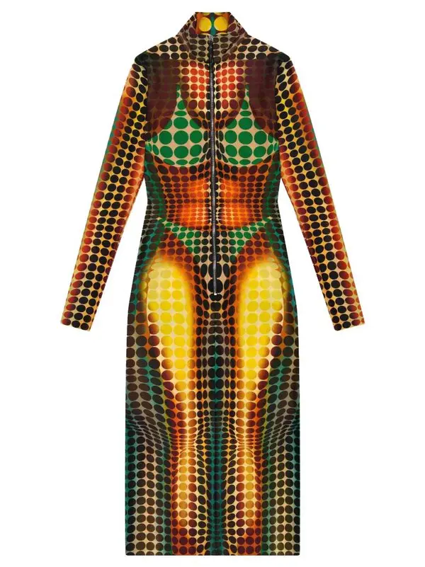 JEAN PAUL GAULTIER High-neck Zip-up Midi Dress - Yellow