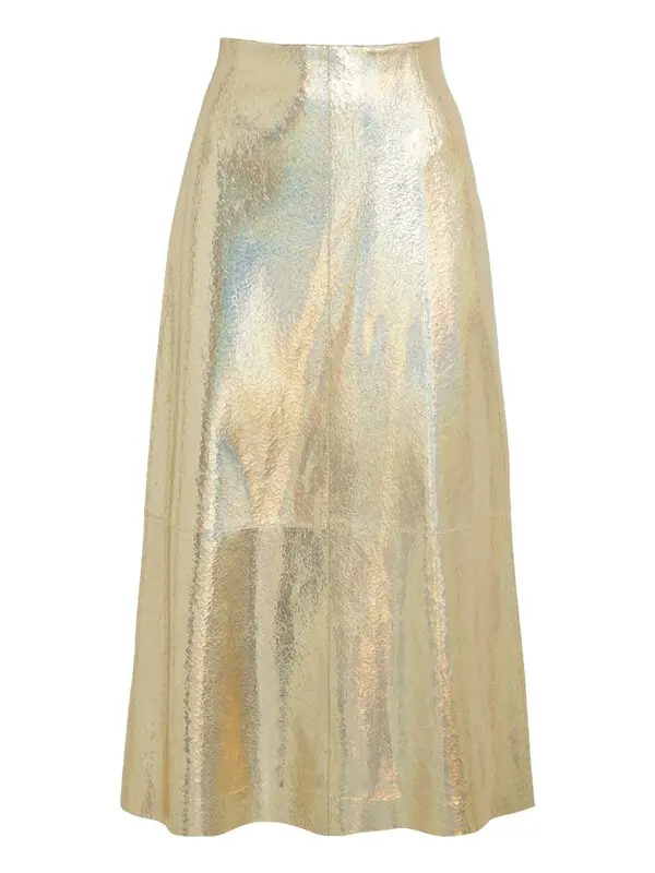 Lafayette 148 New York Metallic Suede Midi Skirt - Gold