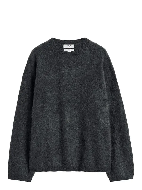 Cos Brushed Cashmere Crew-neck Sweater - Gray