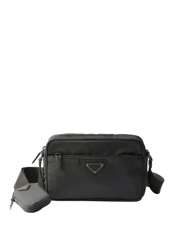 Prada Zip Pouch Woven Strap Shoulder Bag - Grey