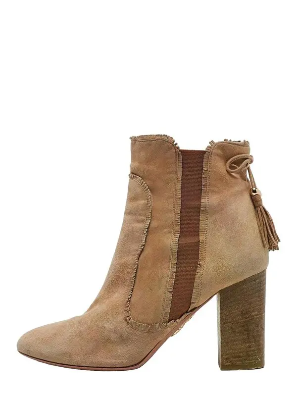 AQUAZZURA Tassel Suede Ankle Boots - Brown