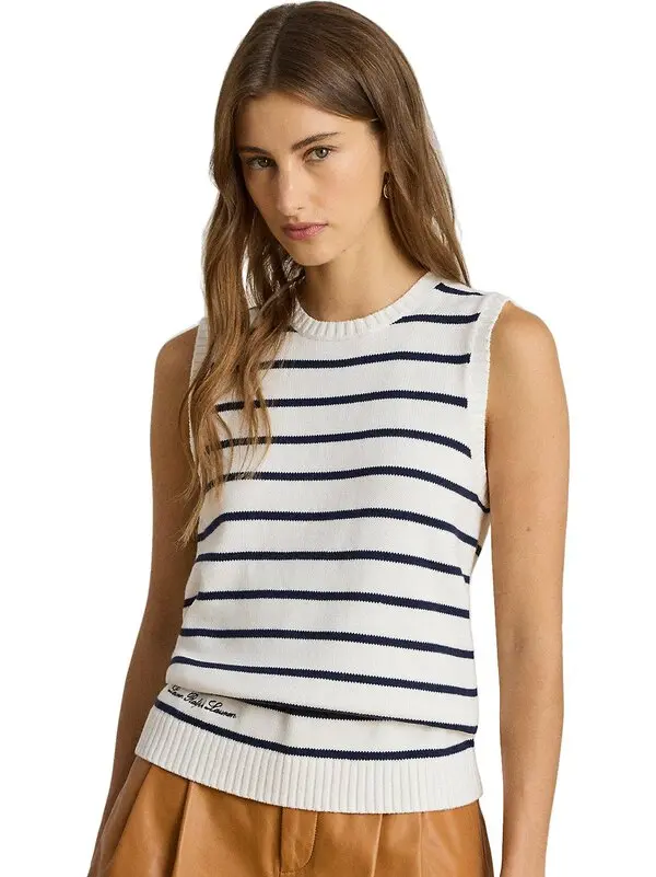 Ralph Lauren Striped Sleeveless Cotton Sweater - White/refined Navy