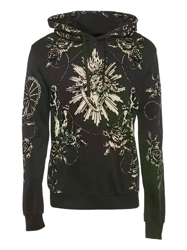 Dolce & Gabbana Flocked Floral-print Hoodie - Black