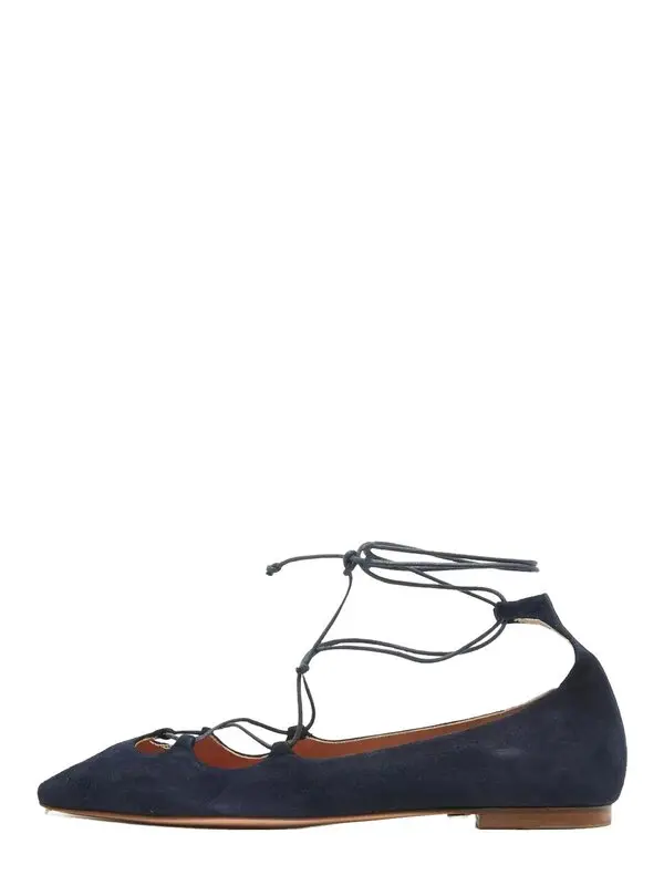 Carolina Herrera Suede Lace-up Ballerina Flats - Blue