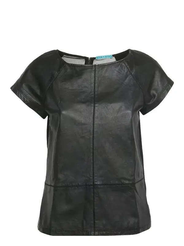Alice + Olivia Leather Chiffon Top - Black