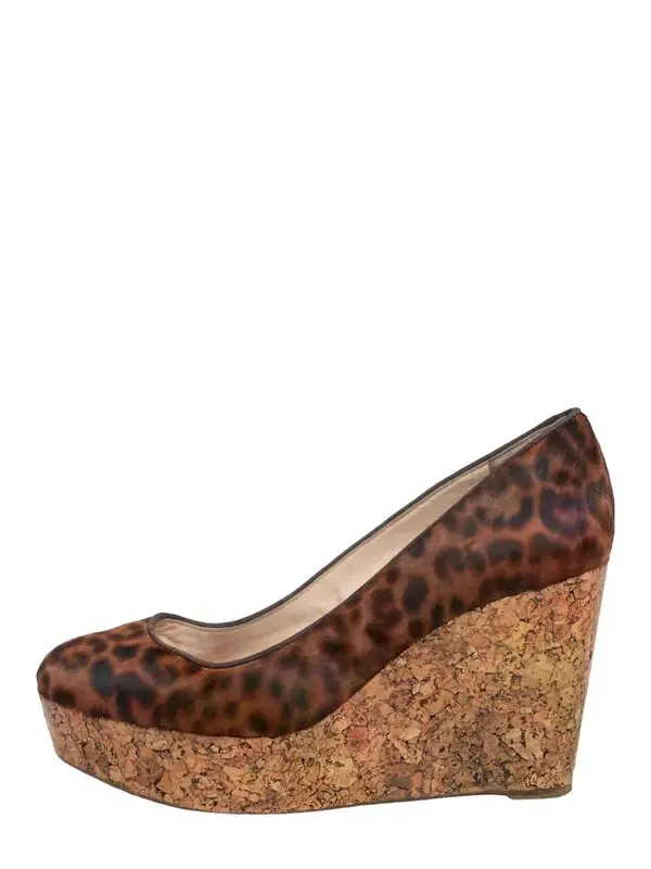 CHRISTIAN LOUBOUTIN Leopard Pony Hair Wedge Pumps - Brown