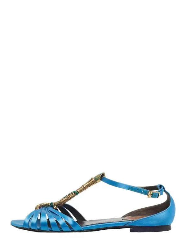 Roberto Cavalli Snake Logo T-strap Sandals - Blue