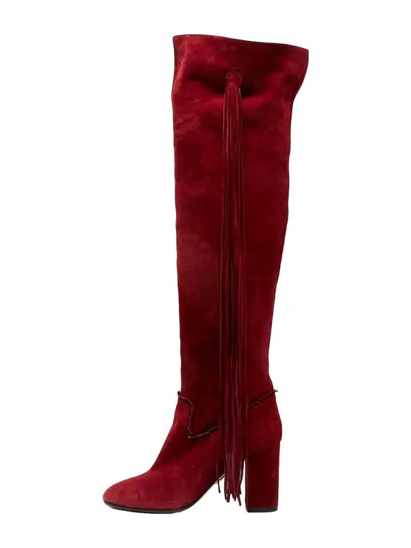 AQUAZZURA 90mm Suede Fringe Over-the-knee Boots - Red